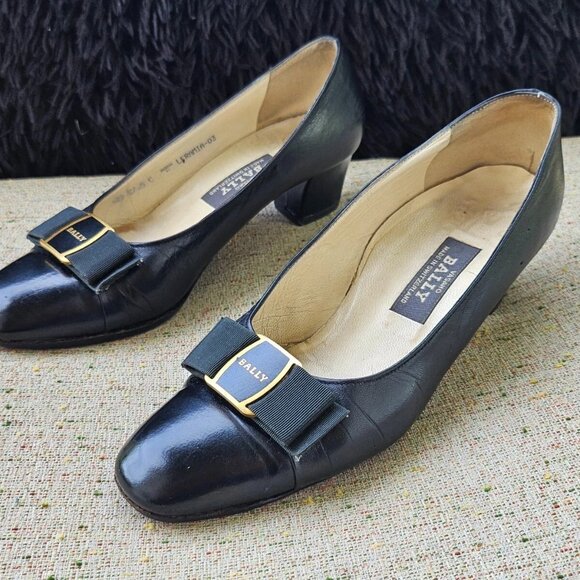 Bally | Shoes | Vintage Bally Women Heel Shoe Pump Black Leather Upper ...